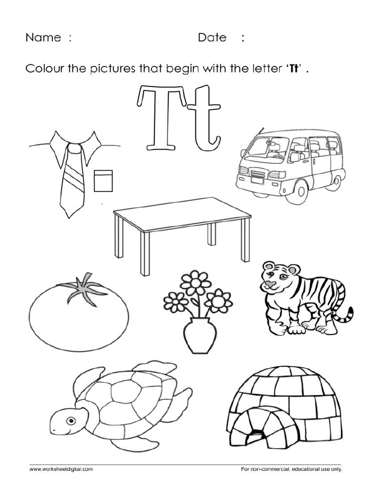 Colour The Pictures That Begin With The Letter TT PDF
