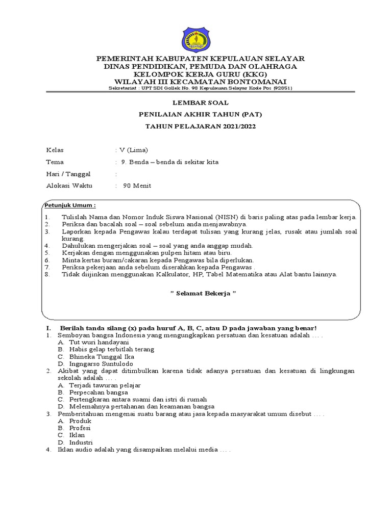 Soal PAT Tema 9 | PDF | Karier & Perkembangan | Kajian Bahasa Asing