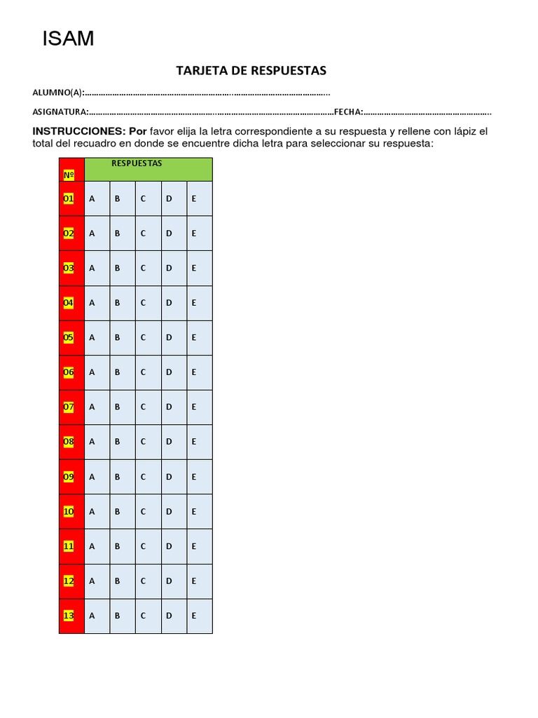 Tarjetas de Respuestas-2020 Isam | PDF