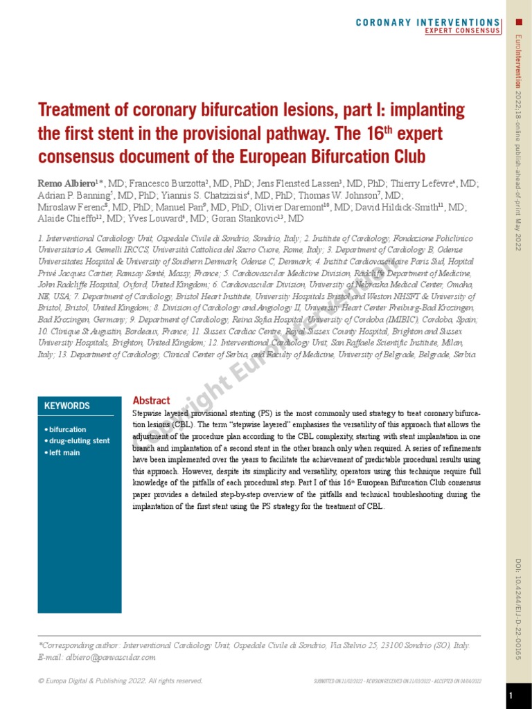 Treatment of Coronary Bifurcation Lesions Part I Implanting The First ...