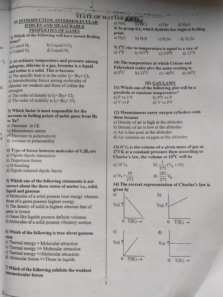 States of Matter Question Answers | PDF | Gases | Temperature