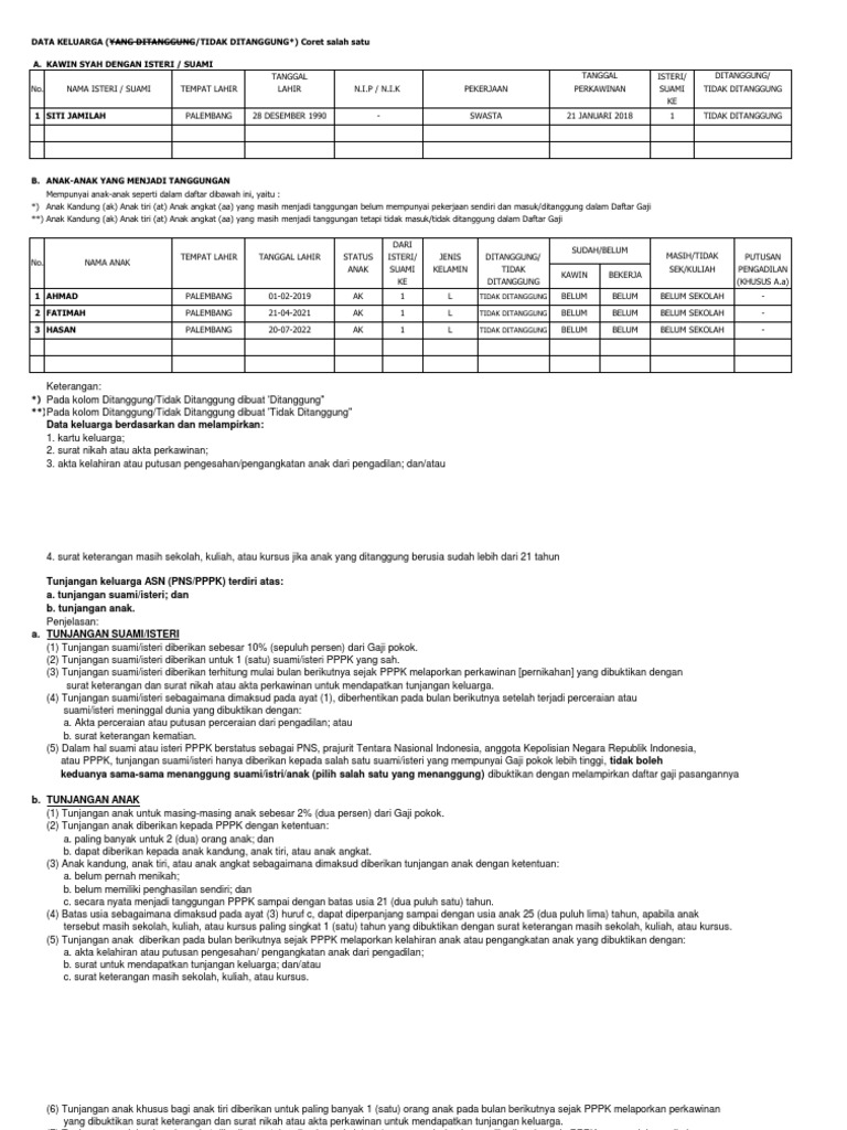 Contoh Pengisian Blangko KP4 Bagian Belakang (TDK Menanggung Keluarga) | PDF