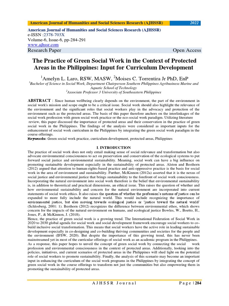The Practice of Green Social Work in The Context of Protected Areas in ...