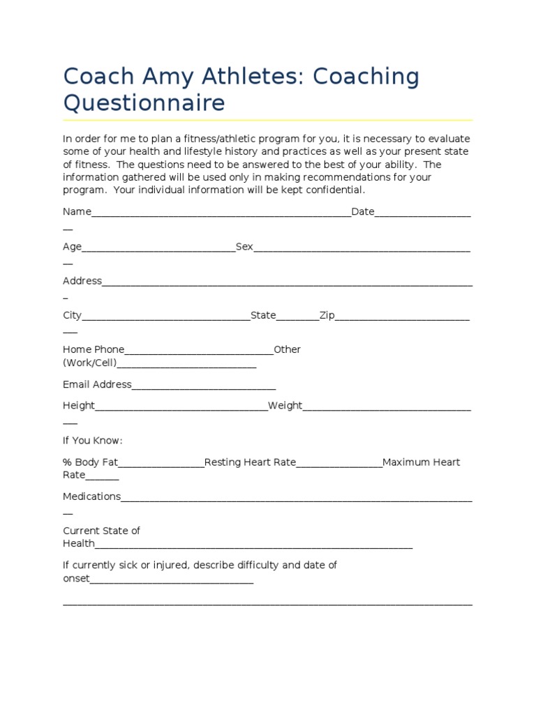Coach Amy Athletes: Coaching Questionnaire | PDF