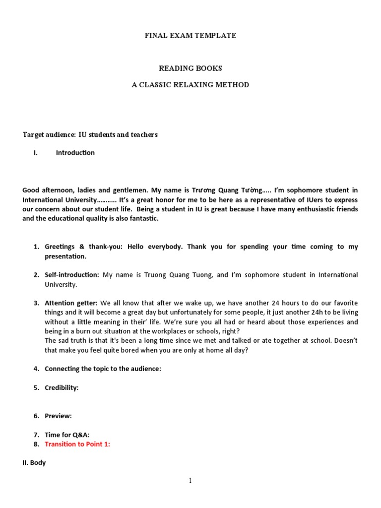 Template For Final Exam Script | PDF | Cognition | Communication