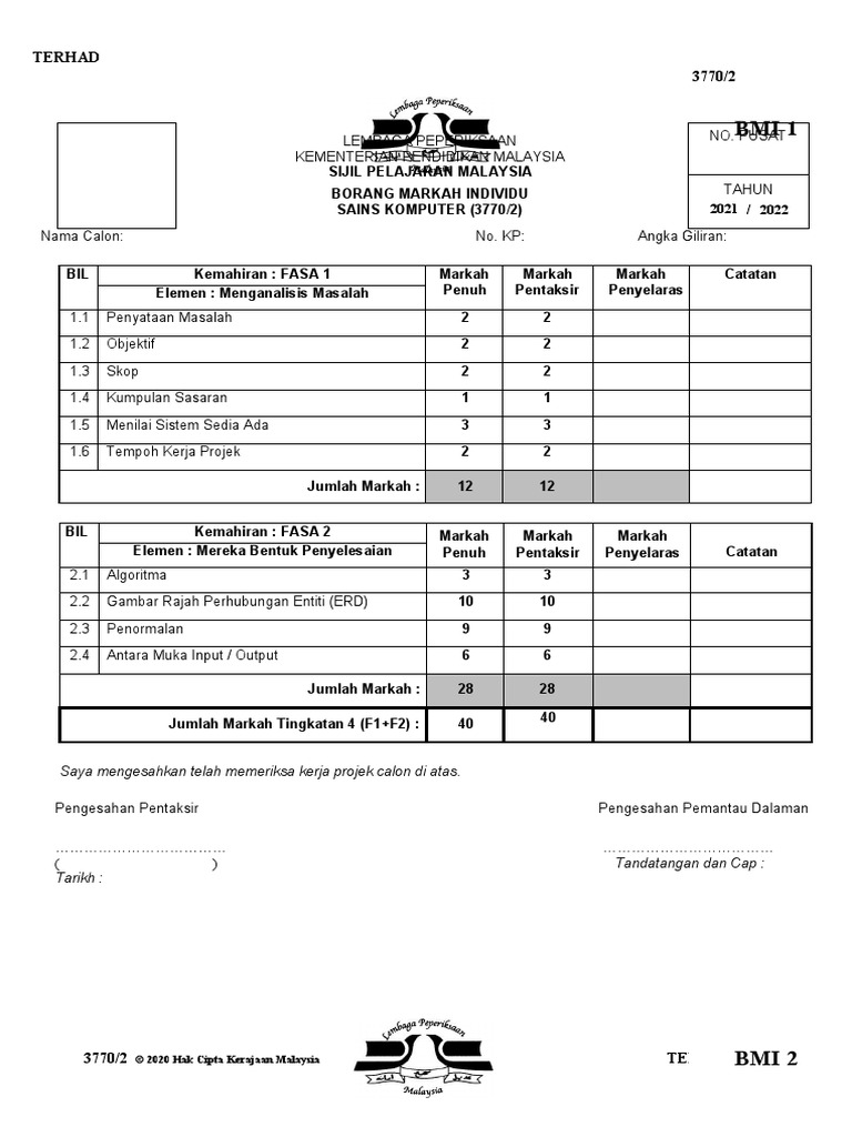 Borang Bmi | PDF