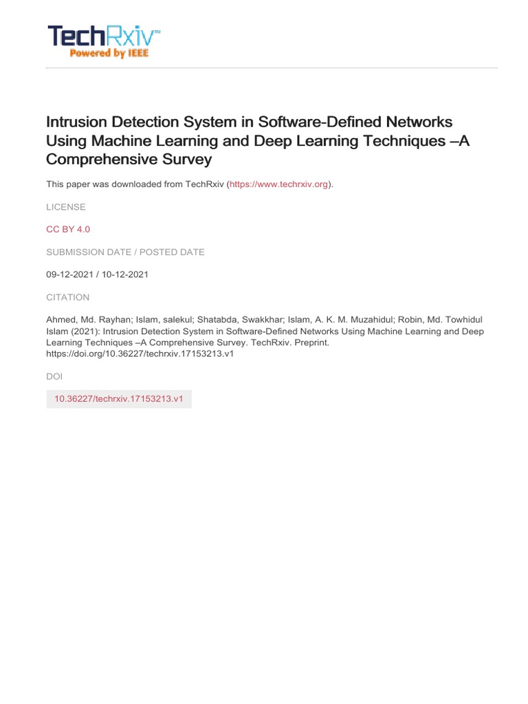 Intrusion Detection System in Software Defined Networks Using Machine ...