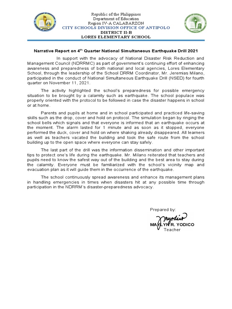 Narrative Report On 1st and 4th Quarter NSED 2021 2022 | PDF ...