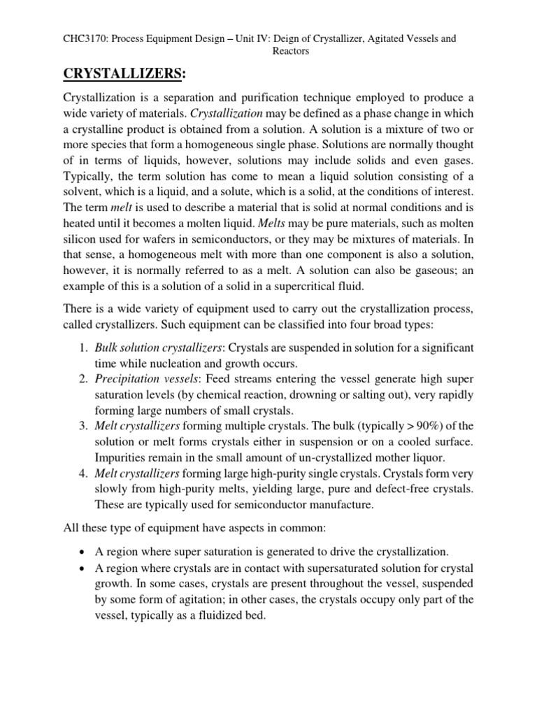 Crystallizers:: CHC3170: Process Equipment Design - Unit IV: Deign of ...