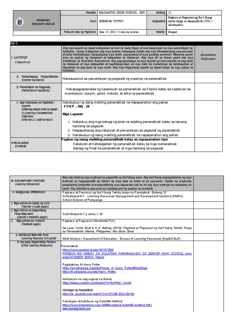 COT 2 - DLP - Grade 12 - Filipino | PDF