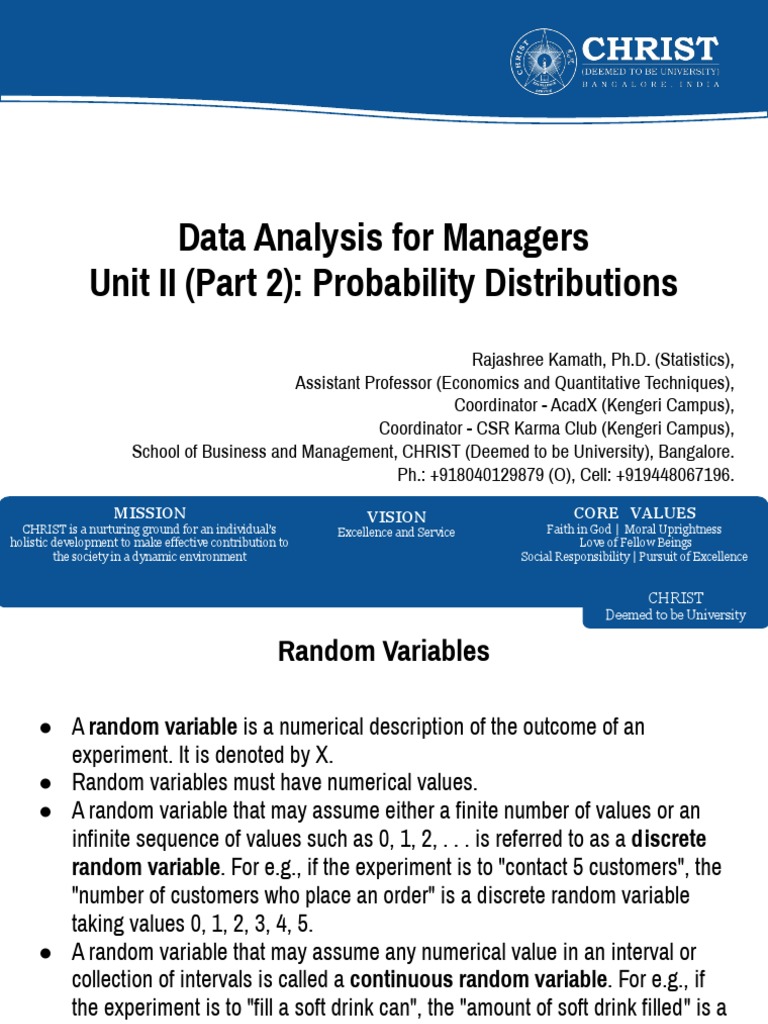Unit II (Part 2) Probability Distributions | PDF | Probability Distribution | Random Variable