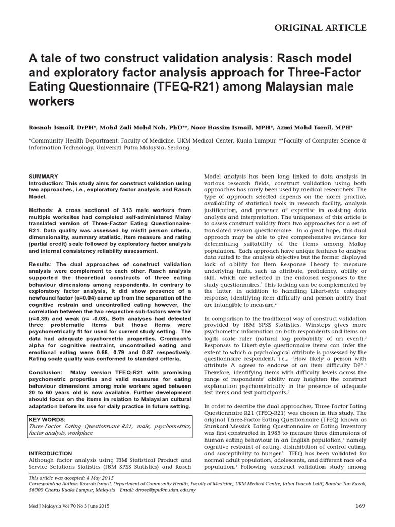 Three Factor Eating Questionnaire | PDF | Factor Analysis | Psychometrics
