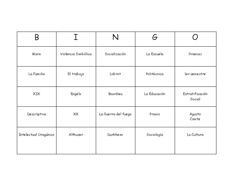 Bingo Sociología | PDF