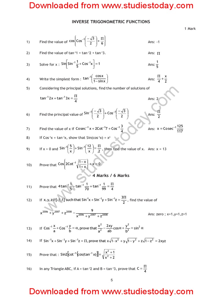 Inverse Trigonometric Functions | PDF | Trigonometric Functions | Metrology