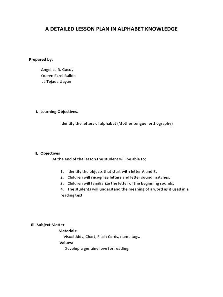 Alphabet Lesson Plan for Kids | PDF | Flashcard | Cognition
