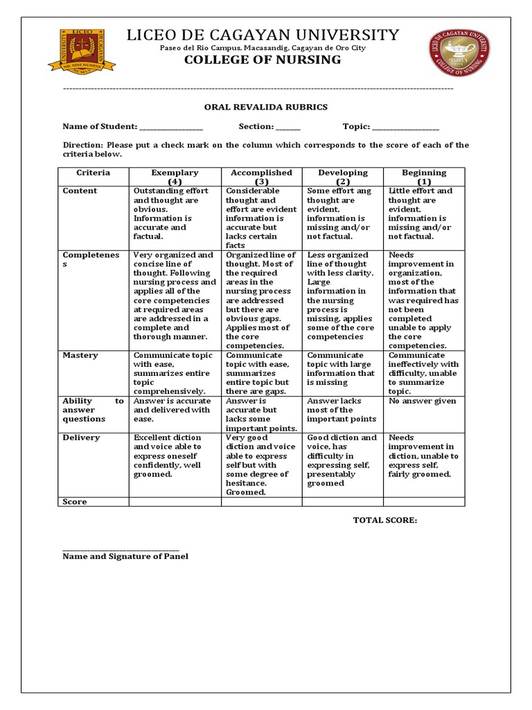 Oral Revalida Rubrics | PDF | Cognition | Communication
