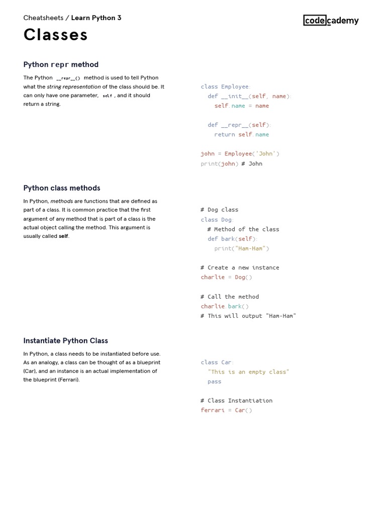 Learn Python 3 Classes Pdf Inheritance Object Oriented Programming Method Computer 2365