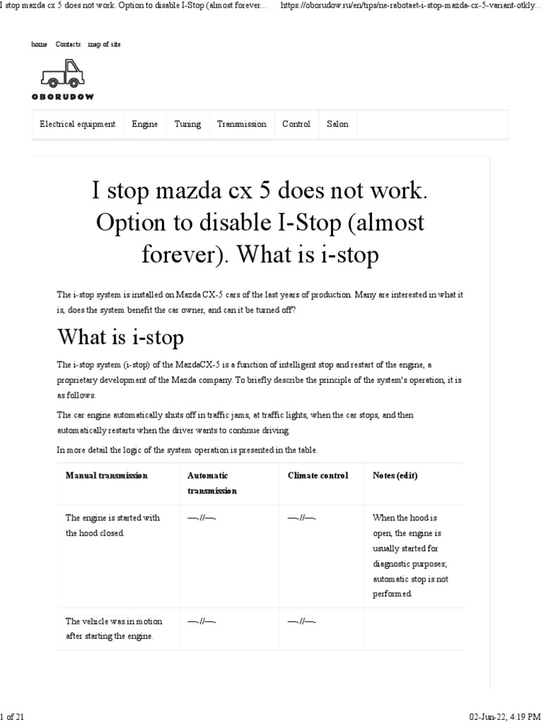 Option To Disable I-Stop Mazda CX-5 | PDF | Clutch | Automatic Transmission