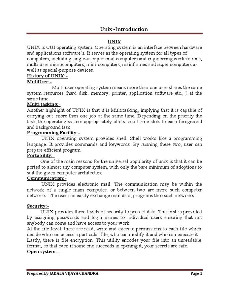 Unix - Introduction: Prepared by Jadala Vijaya Chandra | Download Free ...