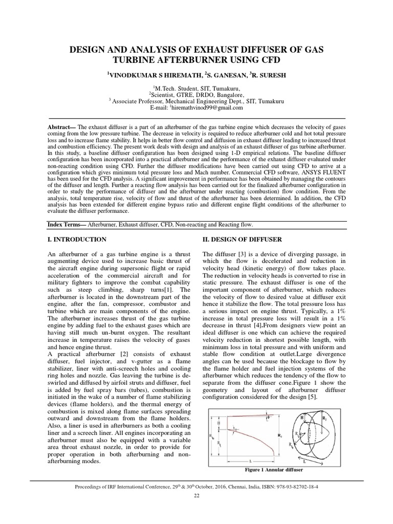 Design and Analysis of Exhaust Diffuser of Gas Turbine Afterburner ...