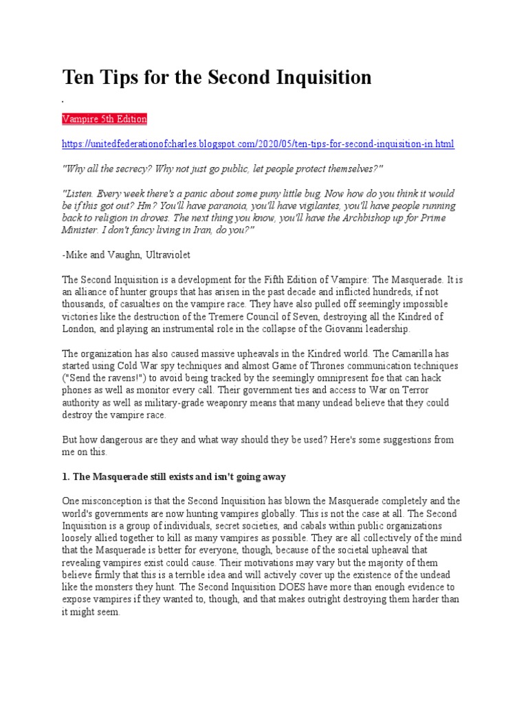 Second Inquisition Tips for V5 | PDF