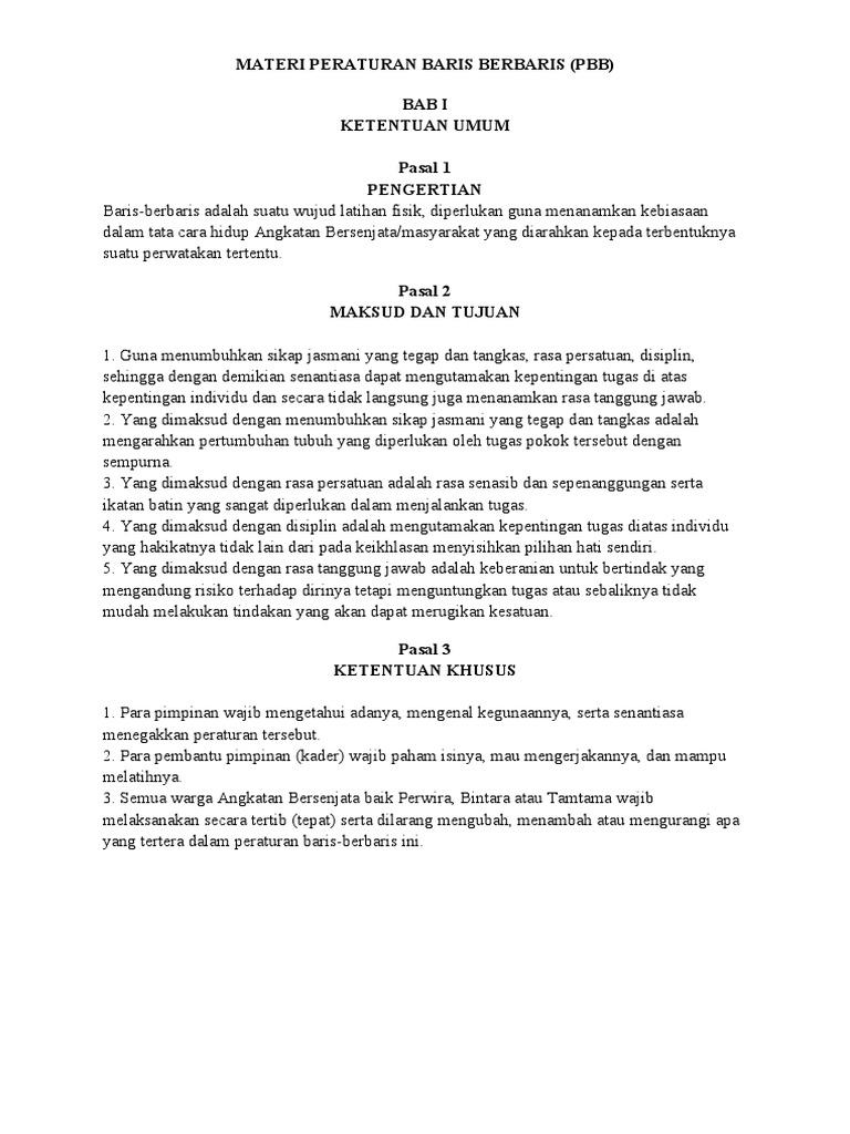 Panduan Peraturan Baris Berbaris PBB | PDF