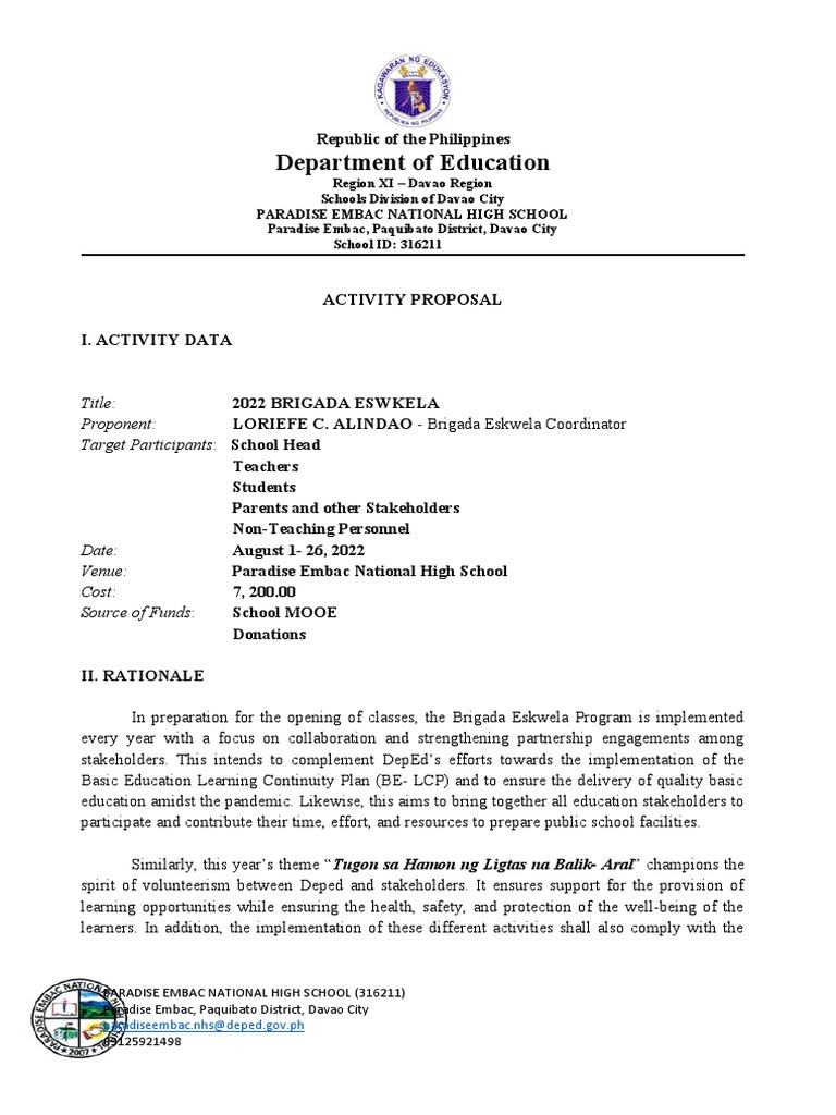 Brigada-Proposal Docx2022 Docx1 | PDF