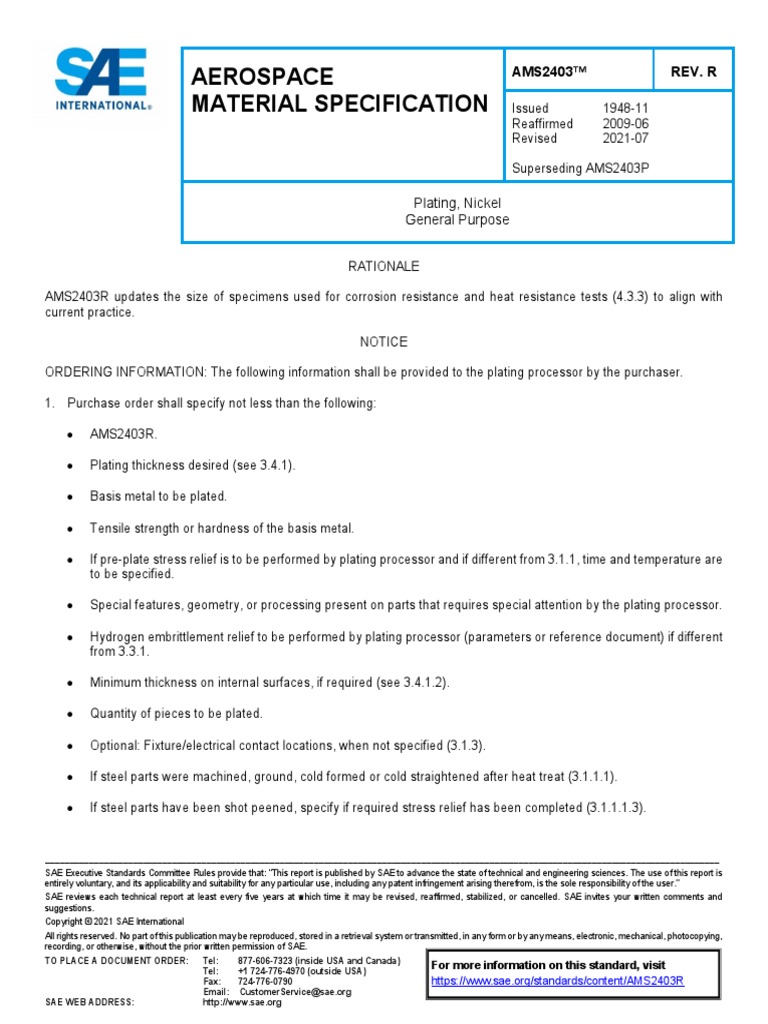 AMS-2403 - Plating, Nickel General Purpose | Download Free PDF ...