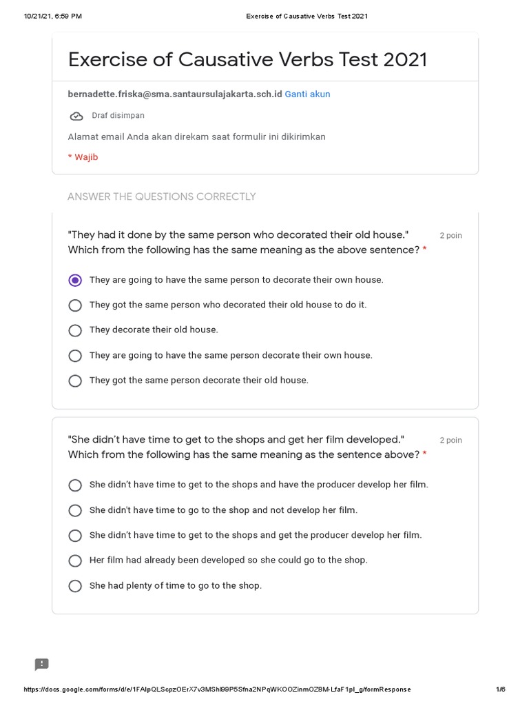 Causative Verbs Test 2021 | PDF | Grammar | Morphology