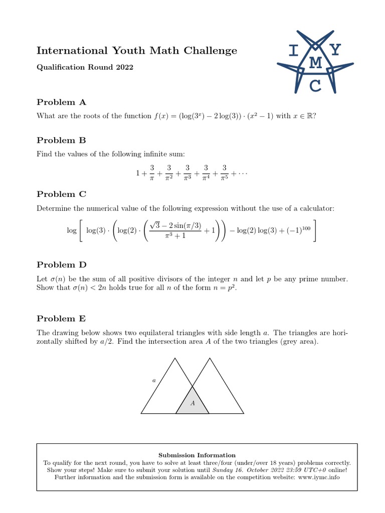 2022 IYMC Math Challenge Problems | PDF