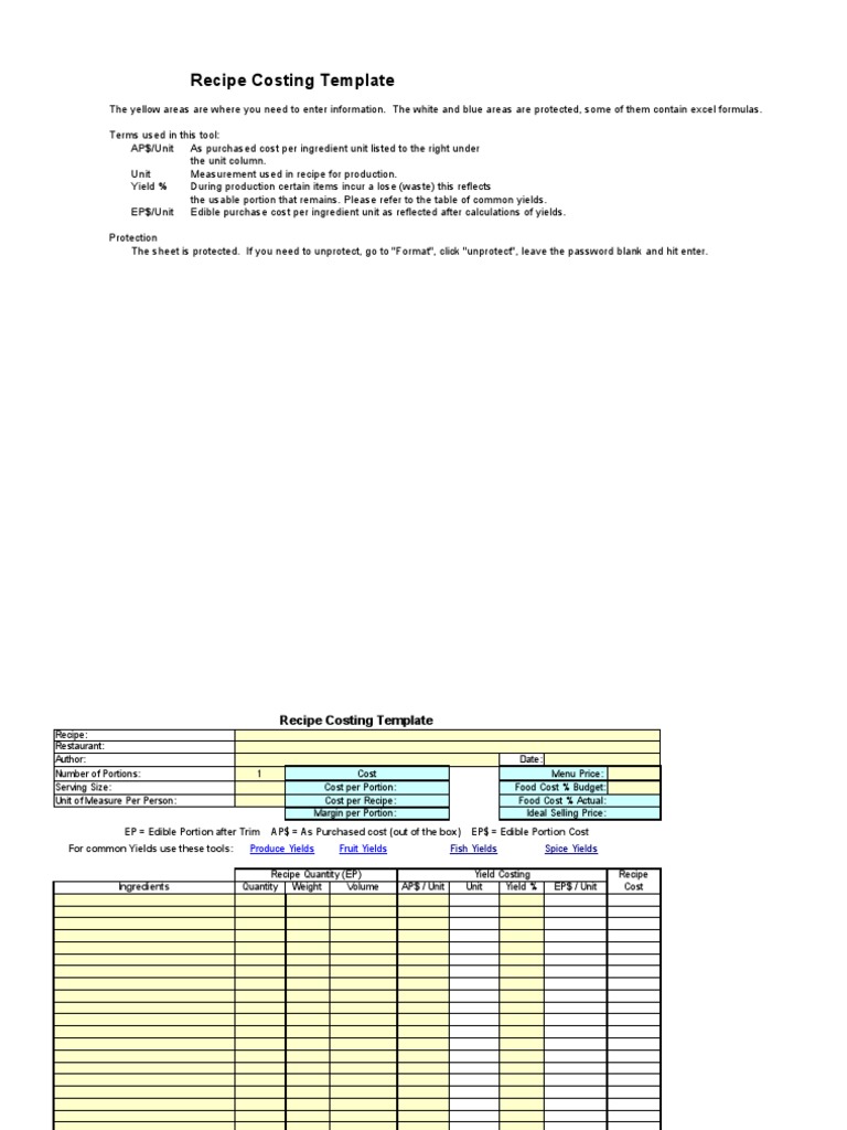 Recipe Costing Template for Restaurants | PDF | Foods | Food Ingredients