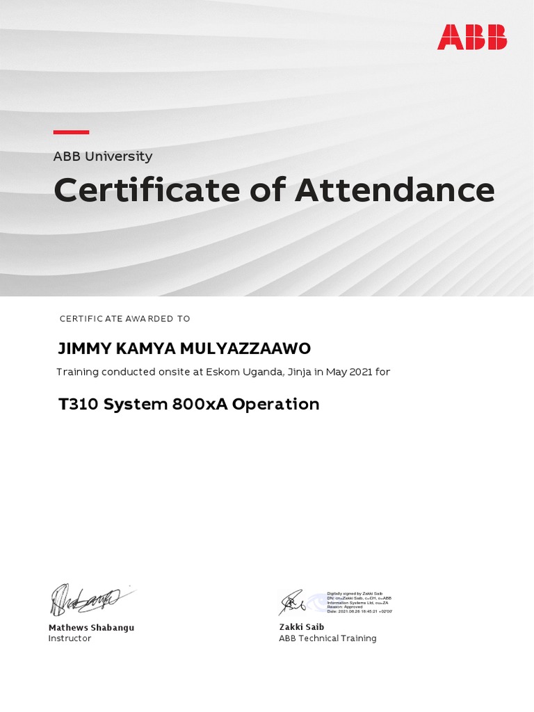 ABB Certificate for T310 System Training | PDF