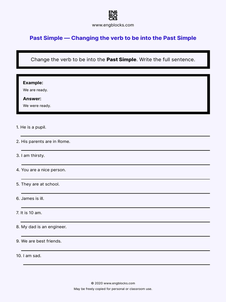 Past Simple Changing The Verb To Be Into The Past Simple | PDF