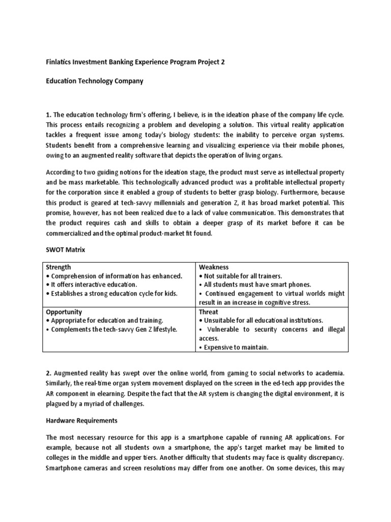 Finlatics Investment Banking Experience Program Project 2 | PDF ...