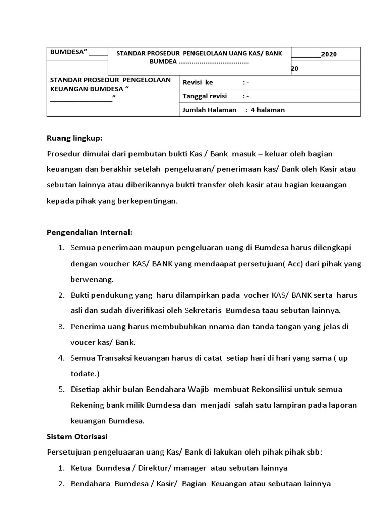Prosedur Keuangan Bumdesa 2020 | PDF | Pengelolaan Keuangan & Uang | Hukum