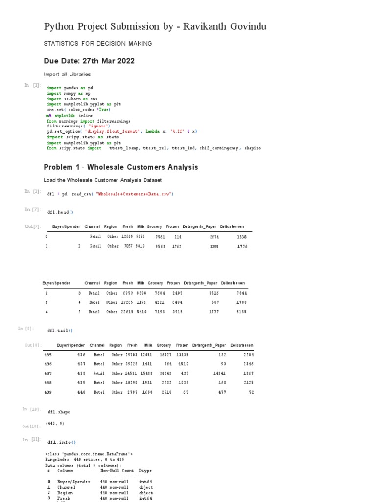 Python Project Submission by - Ravikanth Govindu: Due Date: 27th Mar 2022 | PDF