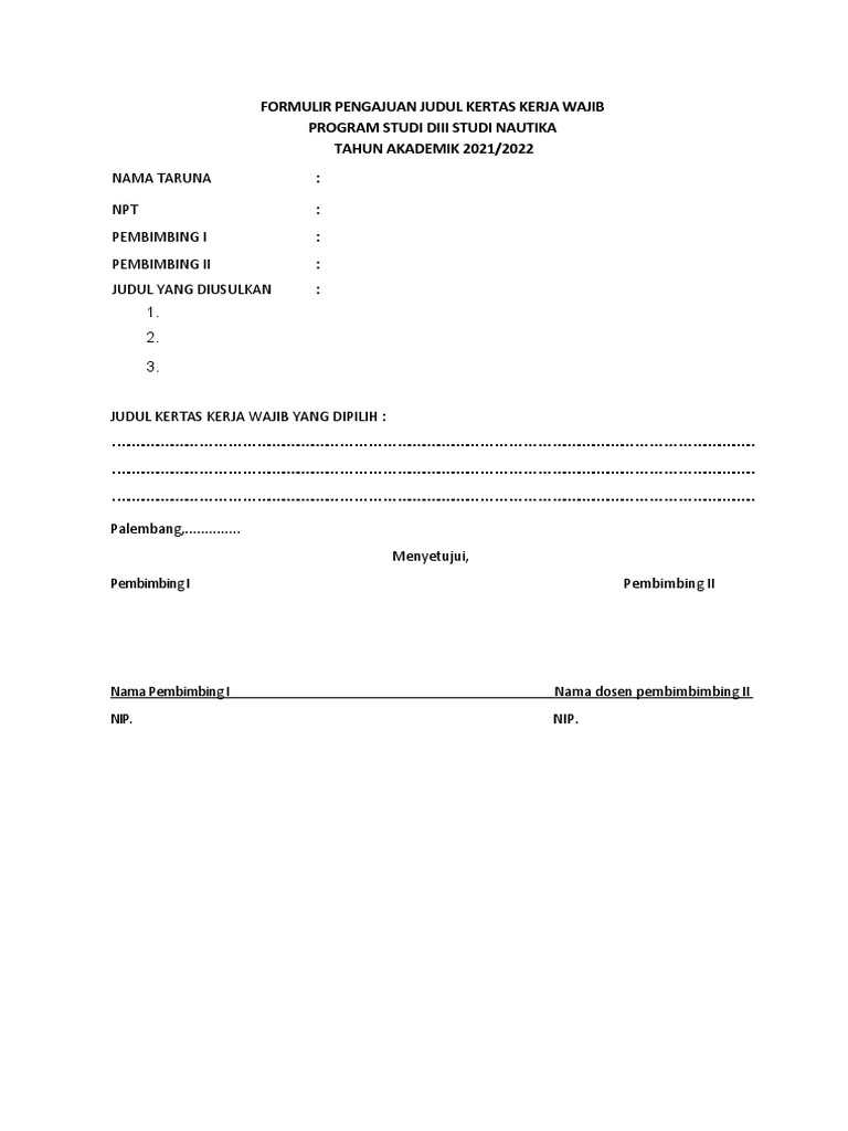 003 - Lembar Bimbingan Proposal Judul Kertas Kerja Wajib | PDF