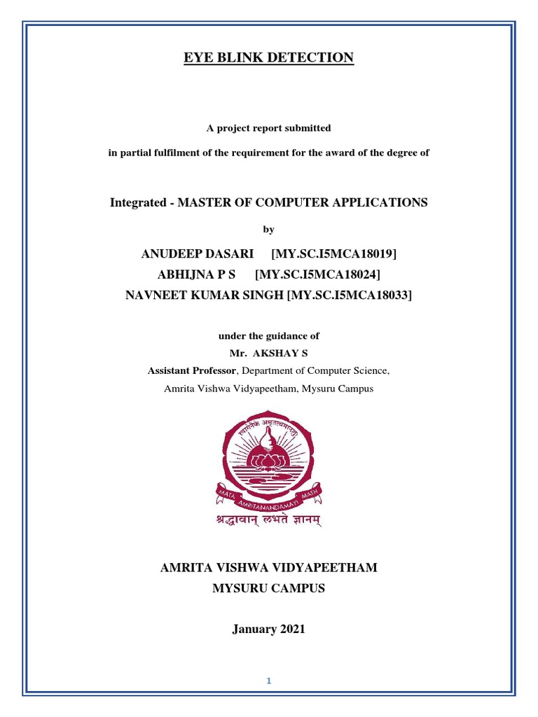 Eye Blink Detection: Integrated - Master of Computer Applications | PDF ...