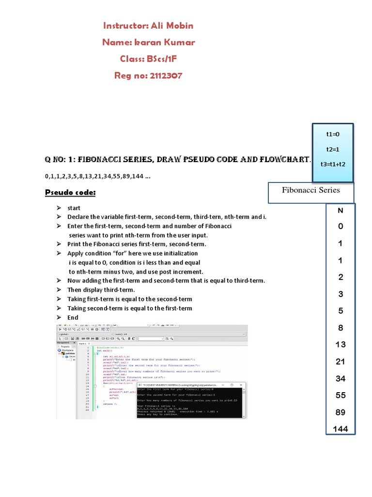 Instructor: Ali Mobin Name: Karan Kumar Class: Bscs/1F Reg No: 2112307 | PDF | Computer ...