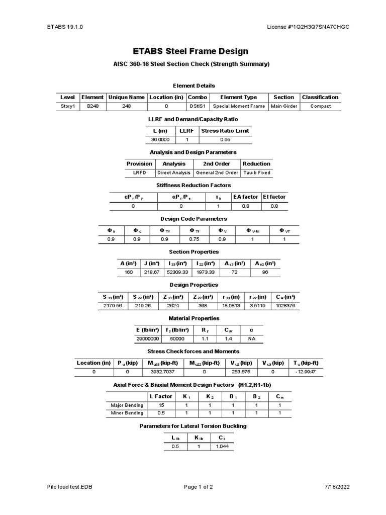ETABS Steel Frame Design: AISC 360-16 Steel Section Check (Strength Summary) | PDF | Materials ...