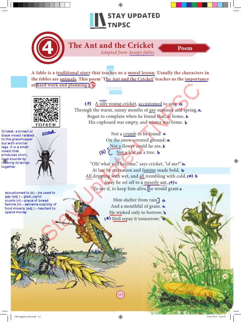 The Ant and The Cricket From Stay Updated TNPSC | PDF | Aesop | Fable