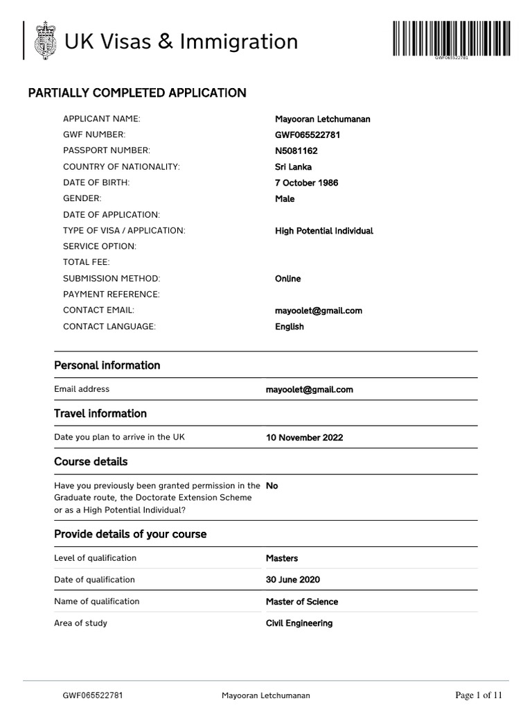UK Visas & Immigration: Partially Completed Application | PDF | Travel ...