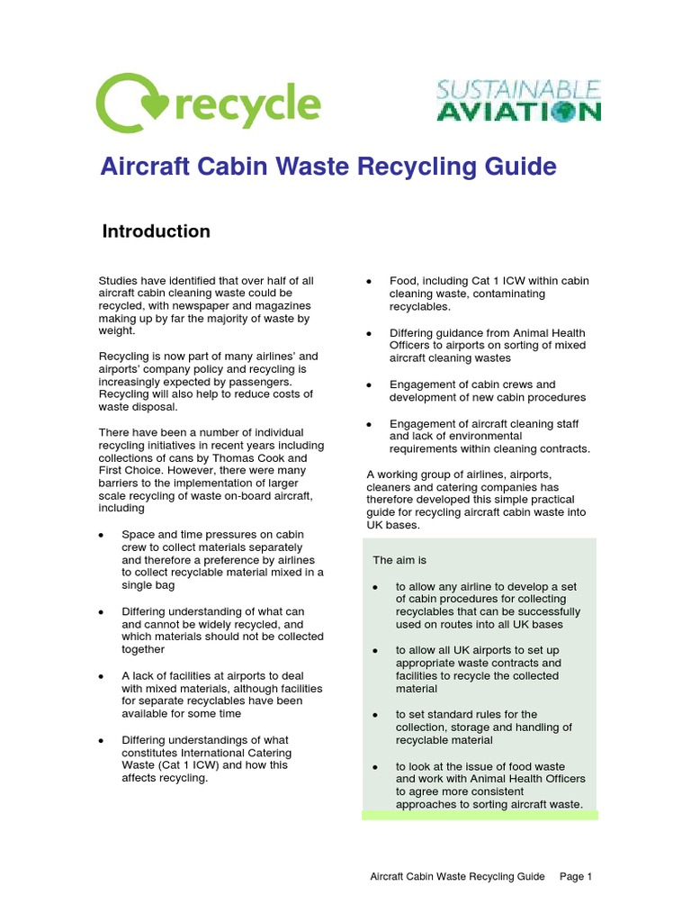 Aircraft Cabin Waste Recycling Guide Page 1 | PDF | Recycling | Airport