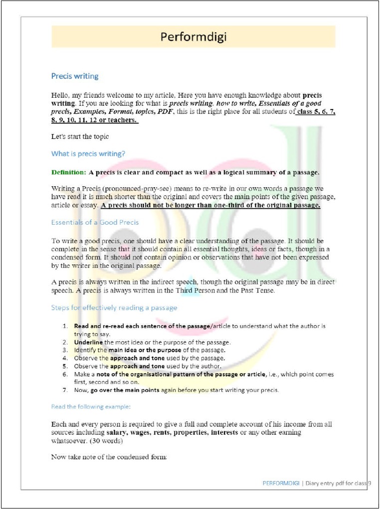 Precis Writing Class 8 | PDF