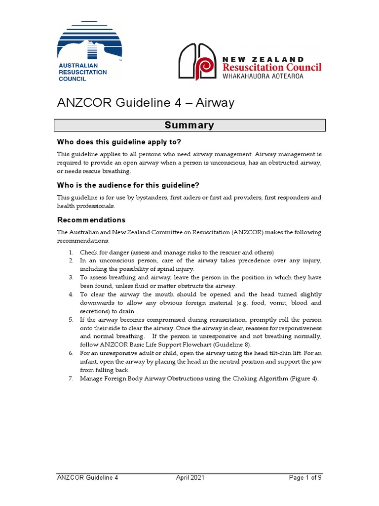 ANZCOR Guideline 4 - Airway: Who Does This Guideline Apply To? | PDF ...