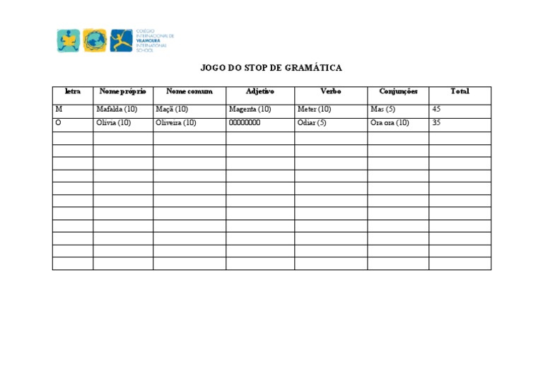 Jogo do Stop: Gramática e Classes | PDF