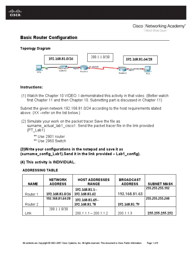 Basic Router Configuration: Topology Diagram | PDF | Router (Computing) | Computer Network