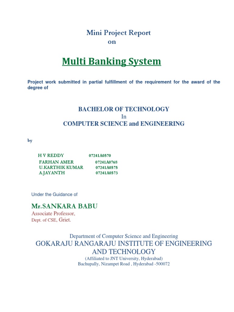 Mini Project Report On MultiBankingSyste | PDF | Java (Programming Language) | Software Engineering