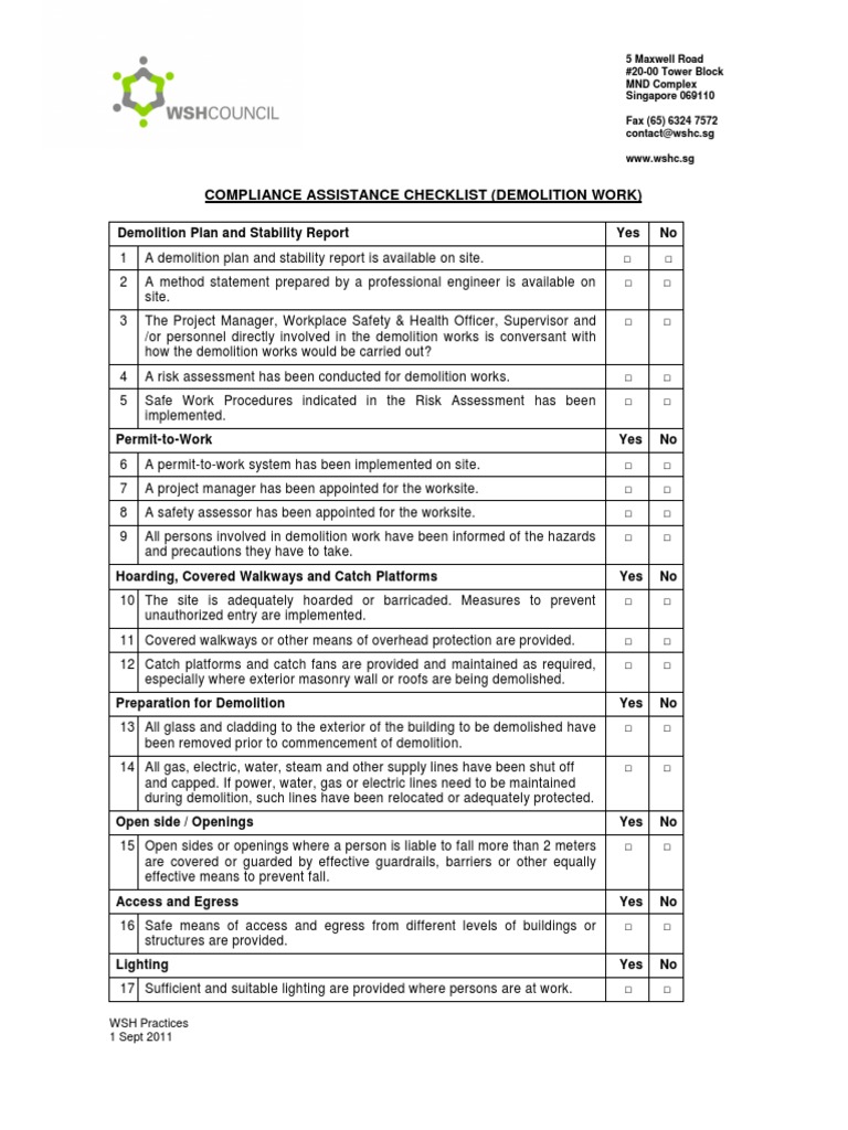 Compliance Assistance Checklist (Demolition Work) : Demolition Plan and ...