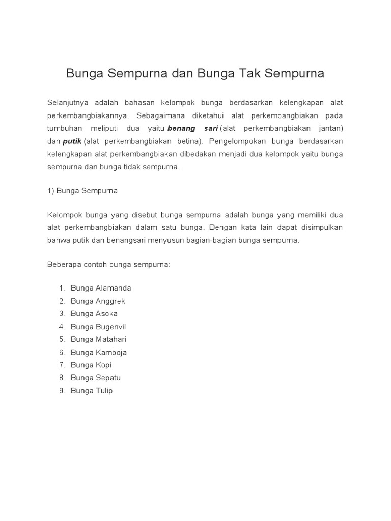Bunga Sempurna Dan Bunga Tak Sempurna | PDF